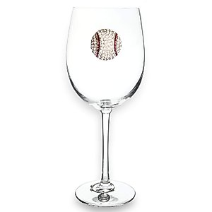 THE QUEENS' JEWELS Baseball Jeweled Stemmed Wine Glass, 21 oz. - Unique, Birthday, Cute, Fun, Not Painted, Decorated, Bling, Bedazzled, Rhinestone