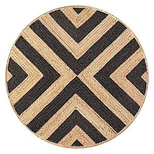 JONATHAN Y RNF111A-6R Piper Two-Tone Chevron Round Jute Indoor Area-Rug, Cottage, Modern, Vintage Easy-Washing,Bedroom,Kitchen,Living Room,Non Shedding, Black/Natural, 6' Round