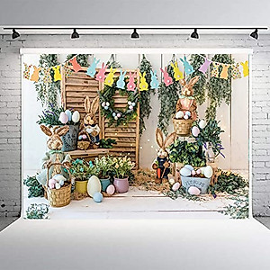 Easter Photography Backdrop Egg Bunny Garden Flower Decoration Photo Background Birthday Party Supplies Newborn Baby Portrait Booth Props 7x5FT