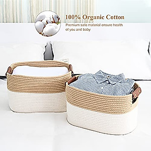 ECDYQXVU 1 Pack Cotton Rope Storage Baskets,15x10x9 in,Collapsible Storage Bins, Decorative Woven Basket Cube Storage Organizer for Nursery, Laundry, Towel, Clothes, Cosmetics, Books(White/Beige)