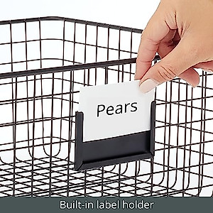 mDesign Wide Steel Wired Storage Organizer Bin Baskets with Label Slot for Kitchen Pantry, Cabinet, Organizing Holder for Food, Drinks, Snacks, Produce, Omaha Collection, 2 Pack, Matte Black
