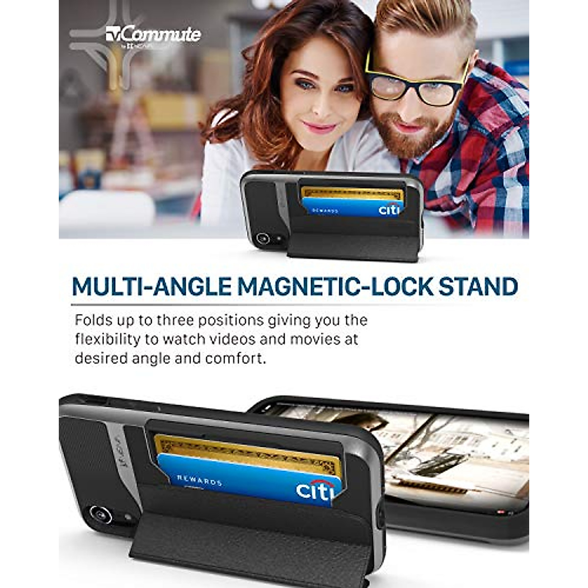 VENA iPhone XR Wallet Case, vCommute (Military Grade Drop Protection) Flip Leather Cover Card Slot Holder with Kickstand, Designed for Apple iPhone XR - Space Gray