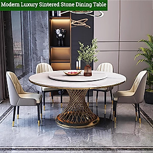 Round Sintered Stone Dining Table with Lazy Susan,Modern Kitchen & Dining Room Tables with Metal Metal Base,Circular Marble Pedestal Dining Table - Table Only(51.2" L x 51.2" W x 29.5" H, Gray)