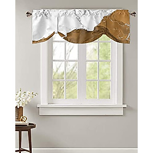 Funnywall88 Tie Up Curtain Valance for Living Room,Wild Marble Pattern Gold Brown White Ombre Valance for Kitchen Window Valance Adjustable Tie-up Valance 12 Inch Rod Pocket 1 Panel