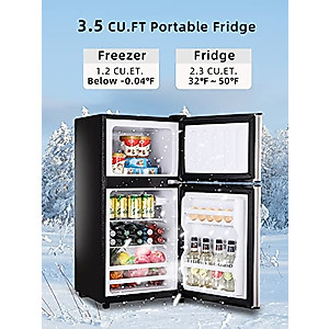 KRIB BLING 3.5 Cu.ft Retro Mini Fridge with Freezer - Compact Refrigerator for Home, Office, Dorm, or RV with Adjustable Mechanical Thermostat and 2-Door Design, Silver