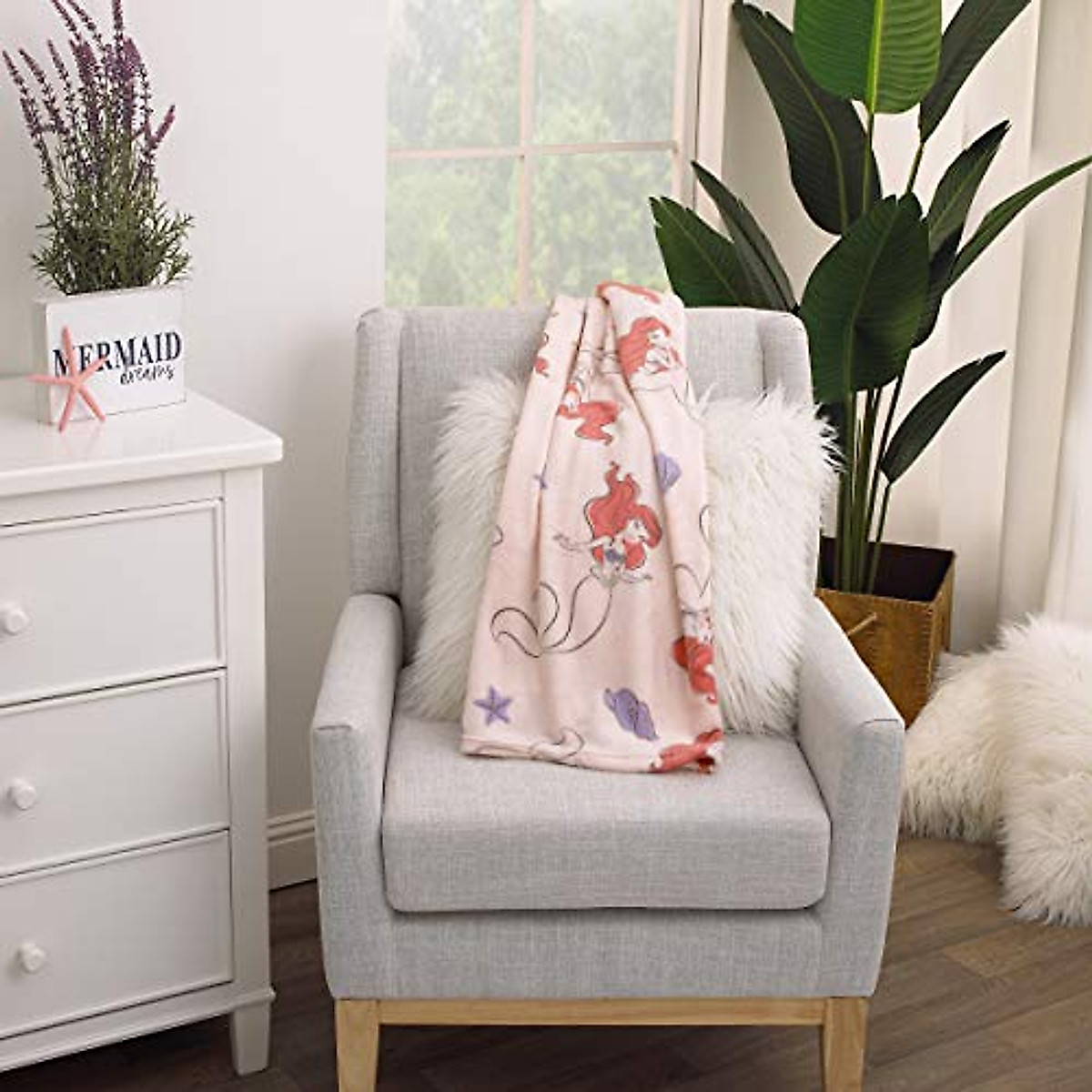 Disney The Little Mermaid Super Soft Ariel Starfish Seashell French Fiber Baby Blanket, Pink, Purple, Red