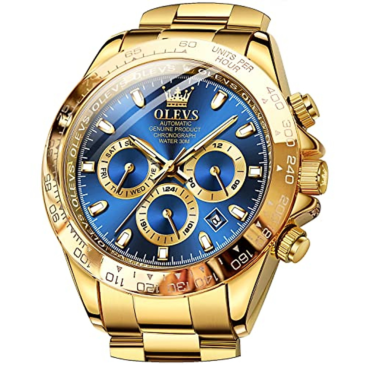 OLEVS Men's Gold Automatic Mechanical Self Winding Waterproof Luminous Calendar Multifunctional Stainless Steel Casual Business Luxury Dress Watch