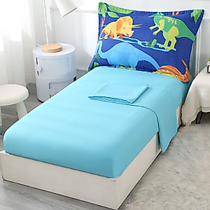 Wowelife Dinosaur Toddler Bedding Set Blue Toddler Bedding Sets for Boys, Premium 4 Piece Toddler Bed Set Dinosaur, Blue Toddler Comforter Set, Super Soft and Comfortable