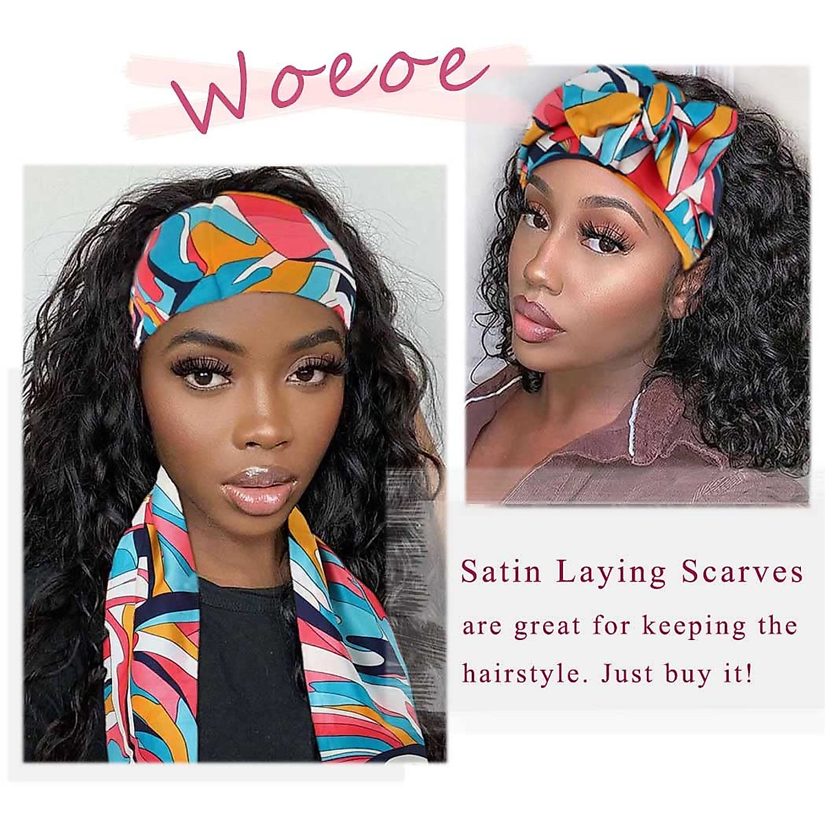 Woeoe African Lace Head Edge Wrap Colorful Pattern Satin Edge Laying Scarves Soft Long Silk Wig Scarf for Women and Girls(Pack of 3)…