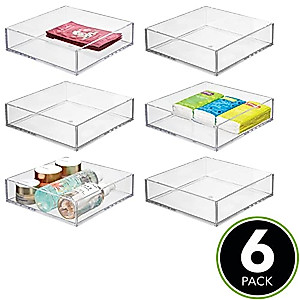 mDesign Plastic Bathroom Bin Tray - Square Storage Organizer for Vanity, Drawer, Dresser, Table - Perfect Countertop Tray for Organizing Makeup, Hand Soap, and More - Prism Collection - 6 Pack - Clear
