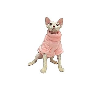 Sphynx Hairless Cat Clothes Solid Soft Faux Fur Sweater Outfit Cute Pullover Autumn Winter Fashion Turtleneck Sphynx Clothes Kitten Cat Apparel (M(4.4-5.5lbs), Light Pink)