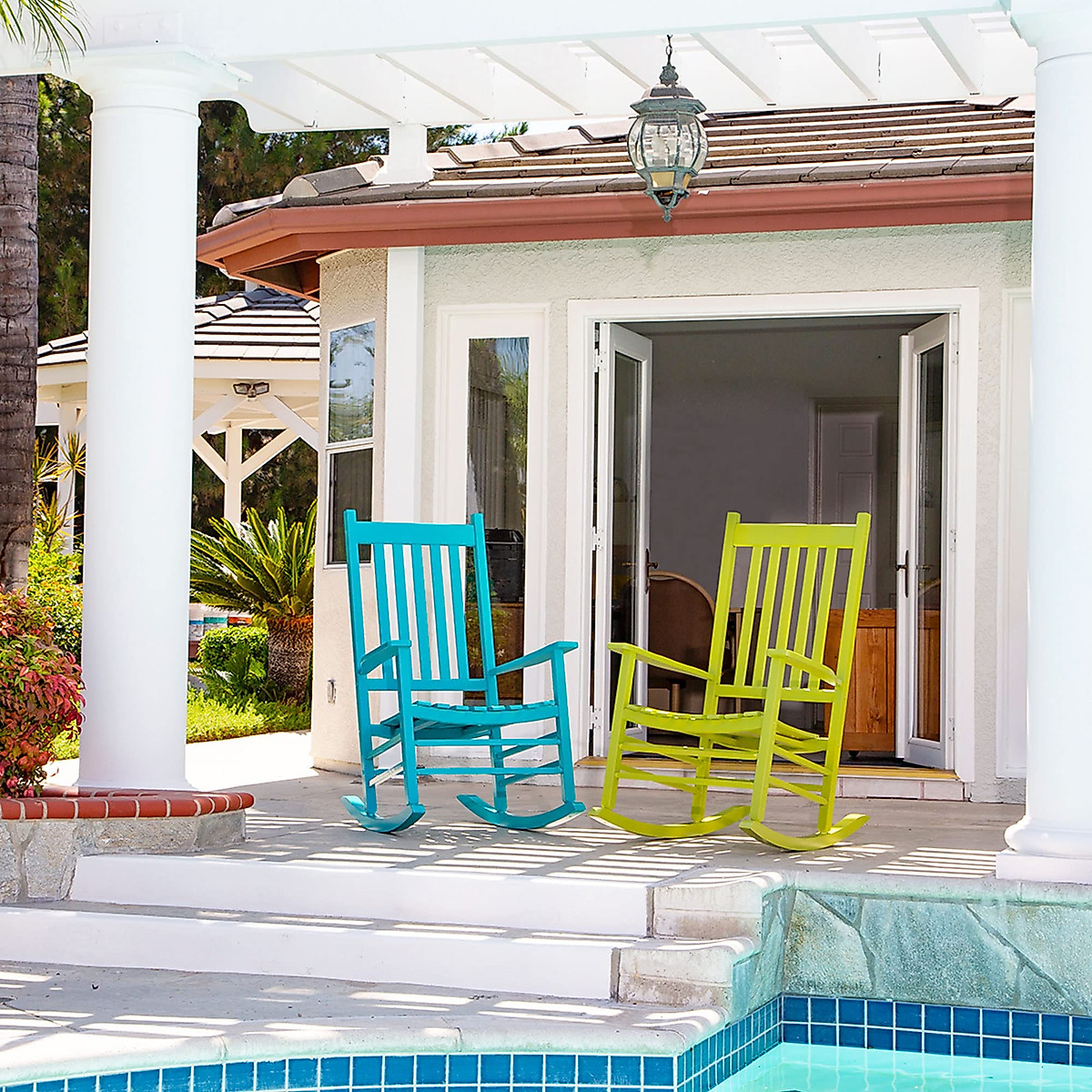 Shine Company Vermont Rocking Chairs, Outdoor Front Porch Rocker Set of 2, Lime