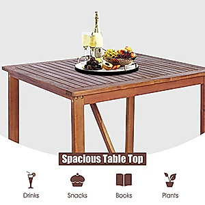 COSTWAY 3PCS Bar Table Set, Outdoor Acacia Wood Dining Set, Spacious Tabletop, Comfortable Backrest, Suitable for Sunroom, Backyard, Balcony, Space-Saving Design