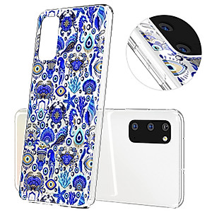 Cavka Phone Case Compatible with Samsung Galaxy A73 A72 5G A71 A54 A52 A42 A34 A32 A14 A11 Blue Evil Eye Bumper Silicone Beach Crab Aesthetic Boho Transparent Lightweight Clear Shockproof TPU Fancy