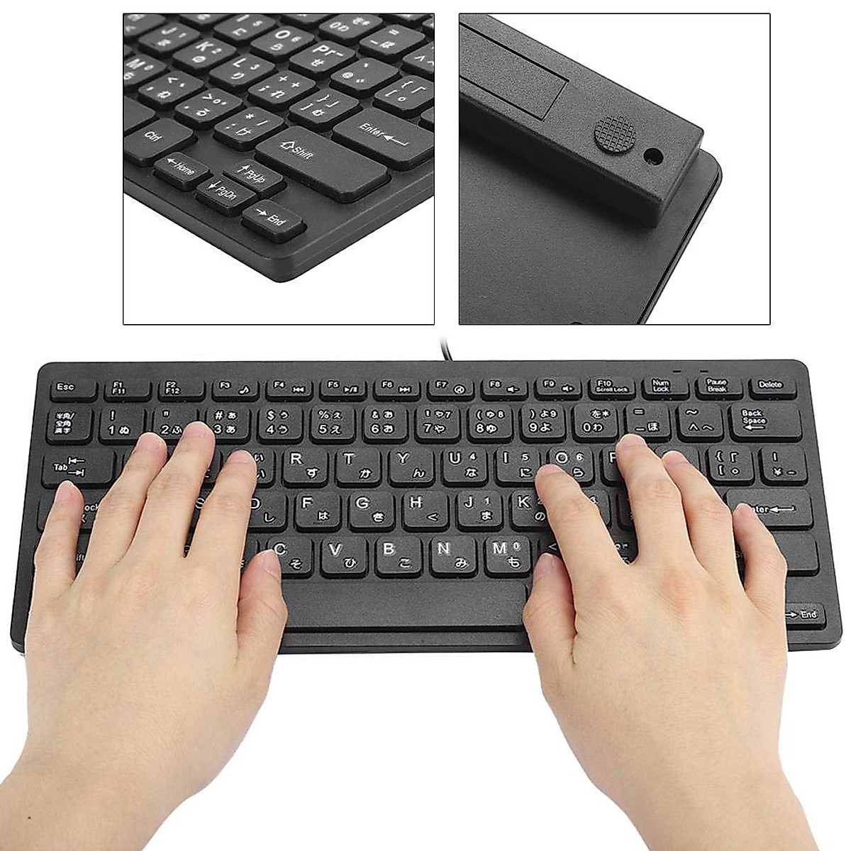 Wired Mini Japanese Keyboard,USB Interface Keyboard with White Japanese Lettering for Computer, Mute Ultra-Thin 78 Key Japanese English Black USB Wired Computer Keyboard(Black)