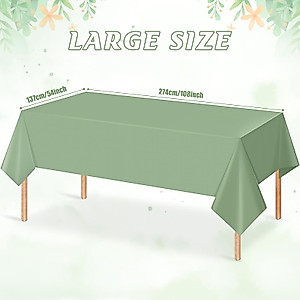12Pack Sage Green Plastic Tablecloths for Rectangle Tables, Light Green Disposable Tablecloth, Waterproof Sage Green Table Cover for Birthday Bridal Wedding Baby Shower Party Decoration, 54 X 108Inch