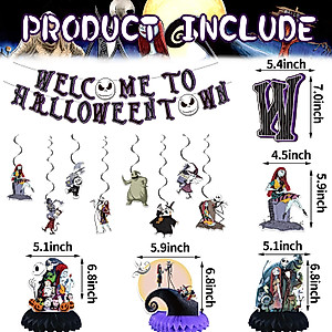 Welcome to Halloween Town Party Decorations,Christmas Nightmare Party Supplies Halloween Banner Hanging Swirls and Honeycomb for Halloween Baby Shower Birthday Party Supplies