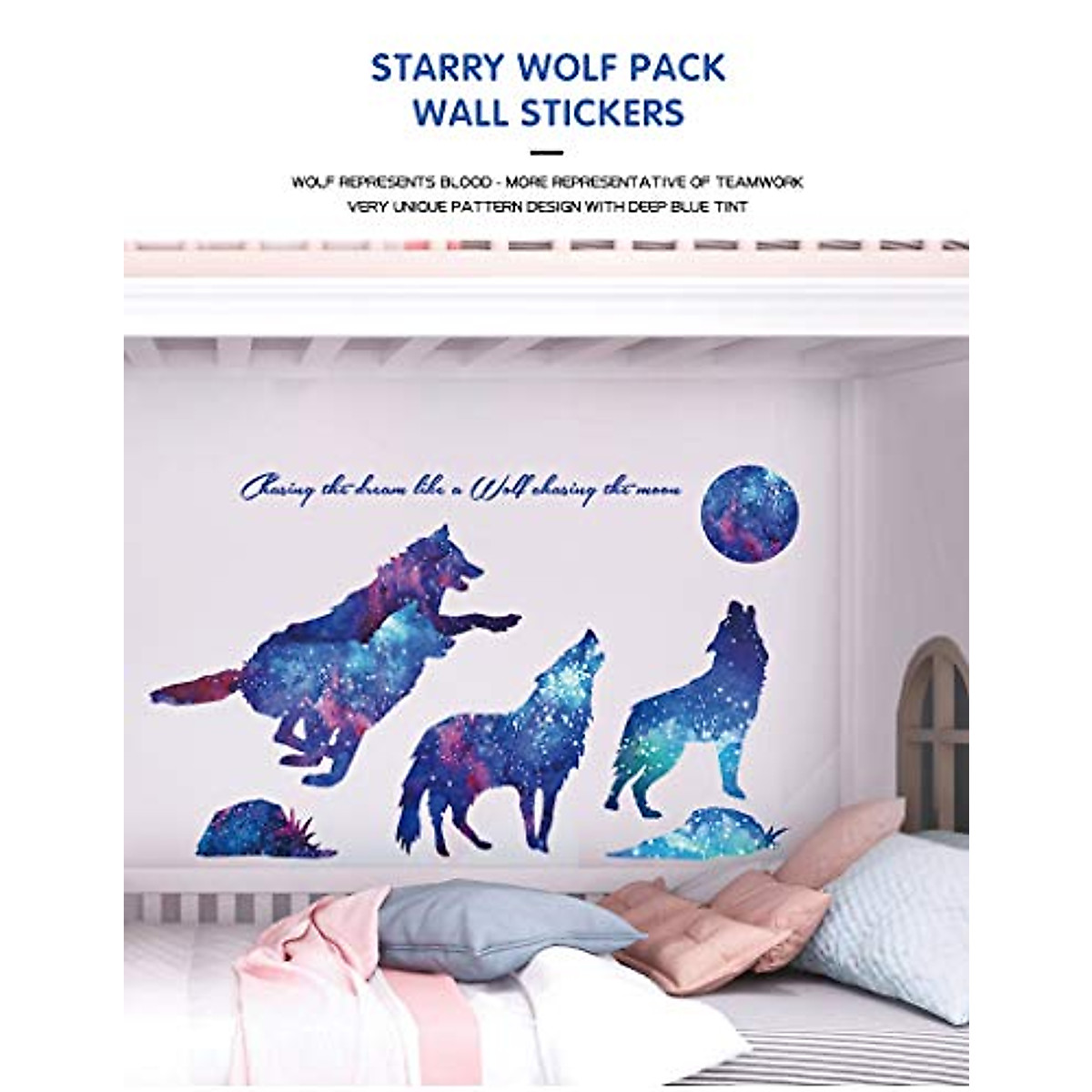 AMODA Glow in The Dark Wall Stickers Pasteable Wolf and Moon Stickers,Creative Luminous Wall and Ceiling Decal Ideal Gift for Girls Boys Children