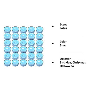 Kenking Lotus Scented Tealight Candles, 30 Pack Soy Wax Light Blue Tea Lights in Clear Cup, 4-5 Hour Burn Time for Dinner Table, Halloween Christmas and Holiday