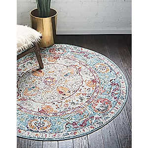 Unique Loom Baracoa Collection Area Rug - Rumba (6' Round, Light Blue/ Cream)