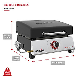 Nexgrill Daytona 1-Burner Portable Gas Griddle with Built-In Lid, 12,000 BTUs, 271 SQ In Cooking Space, Small Tabletop Propane Griddle for Outdoor Cooking, Camping, BBQs, and Parties - 820-0081