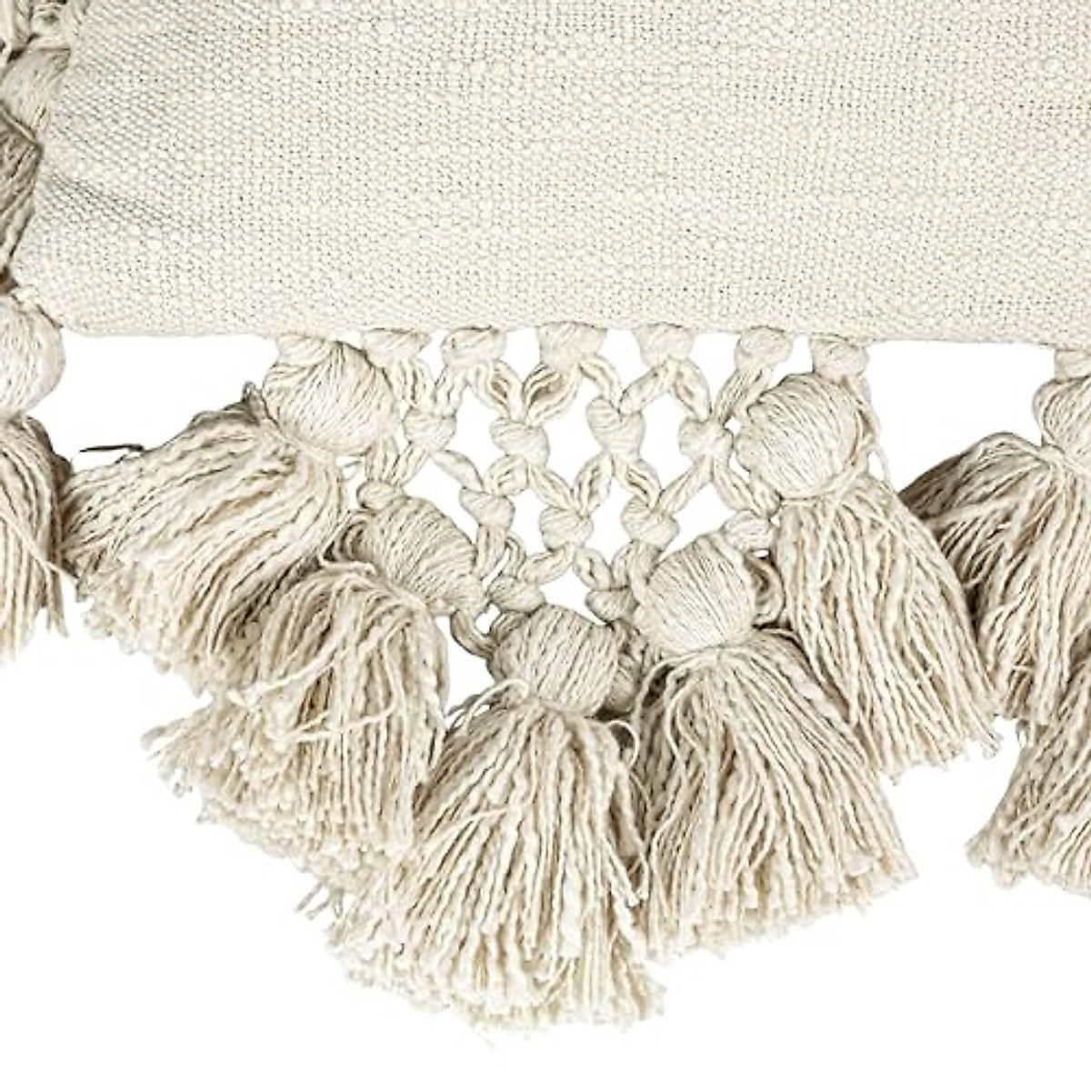 Creative Co-Op Cotton Slub Pillow with Crochet and Tassels, 1 Count (Pack of 1), Cream