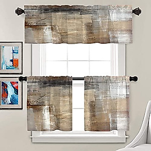 Batmerry Brown Beige Abstract Art Kitchen Valances Half Window Curtain, Brown Art Abstract Acrylic Painting Kitchen Valances for Windows Heat Insulated Valance for Decor Reducing The Light 52x18 Inch