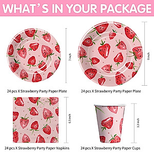 YJRJSC Strawberry Party Decorations Tableware - Strawberry Birthday Party Supplies, Paper Plate, Cup, Napkin, Tablecloth, Disposable Cutlery, Berry Sweet Birthday Baby Shower Decorations | Serve 24