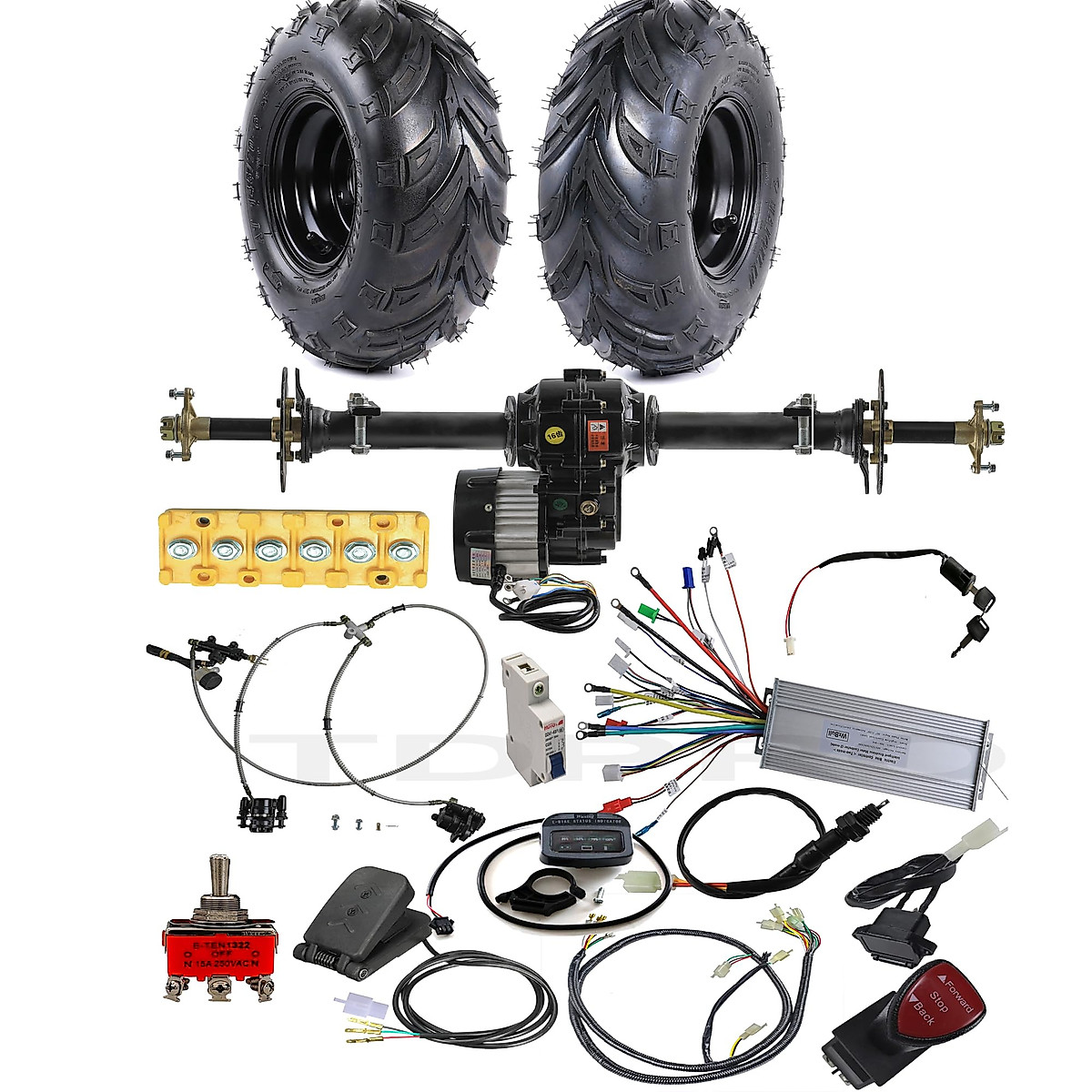 YC Yier Rear Differential Axle Kit 48V 1000W Electric Motor Controller Hydraulic Brake 145/70-6 Wheels Tires DIY Parts For Go Kart Golf Cart ATV Quad Buggy Trike Tricycle 4 Wheeler Dolly (34" Axle)