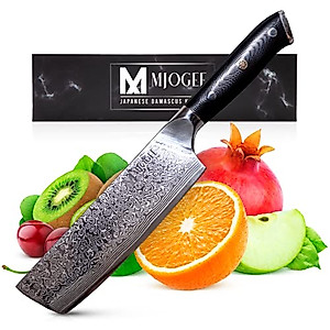 MJOGEE Damascus Chef Knife - Professional Japanese Chef Knife - Santoku Knife 7 inch - Carbon Steel Chef Knife - Vegetable Knife - Meat Slicing Knife - Nakiri Knife Japanese - Ergonomic Handle