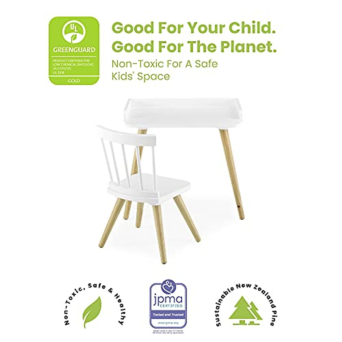 Delta Children Essex Kids' Desk & Chair Set-Greenguard Gold Certified-Ideal for Arts & Crafts, Snack Time, Studying-for Ages 4 Years+, Bianca White/Natural