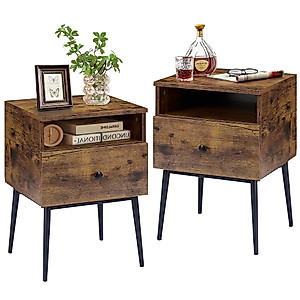 VECELO Modern Nightstands,Square End Side Table with Drawer and Storage Space for Bedroom and Living Room
