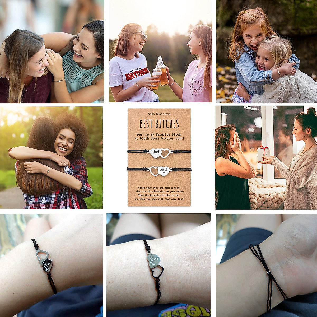 MANVEN Best Bitches2 Bracelet Best Friend Matching Friendship Bracelets Inspirational Gifts for Women Girls Sisters