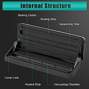 Vacuum Sealers, YUCHENG Vacuum Food Sealer Machine Dry/Moist Mode with Air Sealing System for Sous Vide and Food Storage, Food Saver Vacuum Sealer with 10 Vacuum Seal Bags & 1 Air Suction Hose-Black