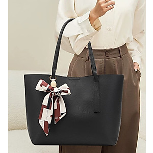 Soft Pebbled Faux Leather Tote Shoulder Bag with Bowknot Large Capacity Satchel Handbag Purse