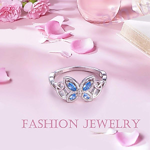 JZMSJF S925 Sterling Silver Fashion Dainty Celtic Knot Butterfly Ring Hypoallergenic Jewelry for Women Adults Size 7