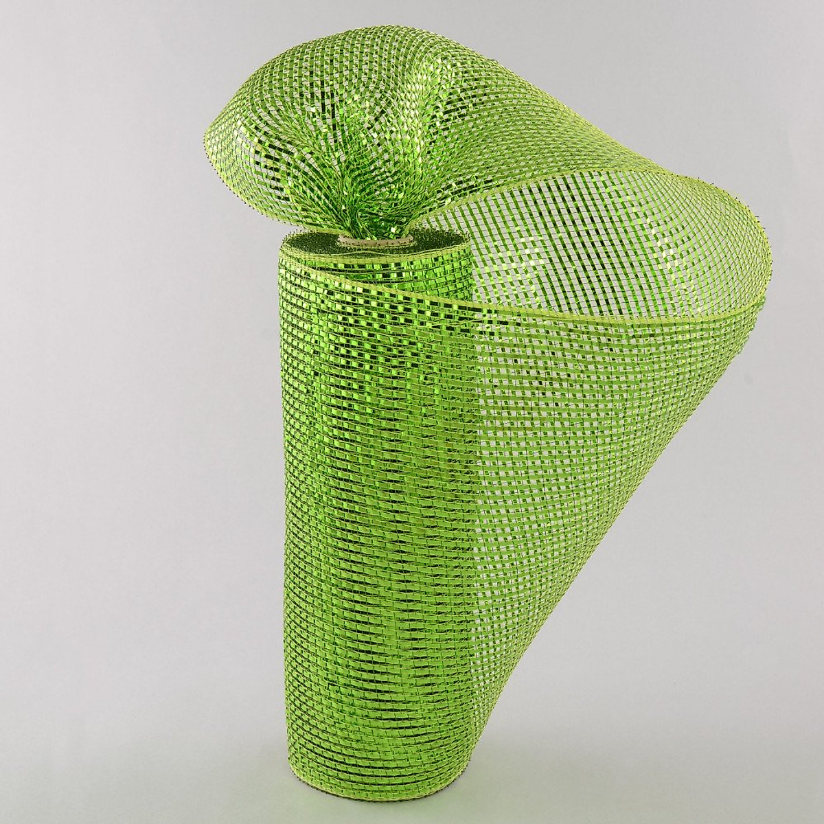 10" Wide Poly Mesh Roll Deluxe Wide Lime Foil Moss/Apple with Metallic Wide Strips of Lime Green Foil Christmas, Spring & Easter, St. Patrick's Day