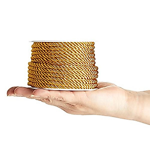 Bright Creations 36 Total Yards 5mm Twisted Gold Cord for Crafts, Gold Rope Ribbon for Sewing, Upholstery Trim,Household Decorations, 2 Rolls of 0.2" Reinforced Polyester Cordage, 18 Yards per Roll