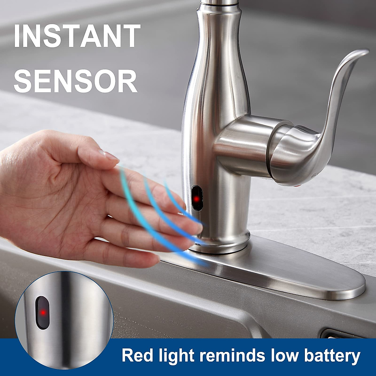 GUUKAR Touchless Kitchen Faucet with Pull Down Sprayer, Motion Sensor Smart Hands-Free Automatic Single Handle Kitchen Sink Faucet, Stainless Steel Brushed Nickel Finish