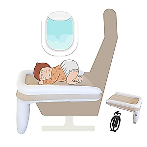 BabyFly Inflatable Airplane Bed for Toddler Travel Baby Travel Bed Infant Airplane Bed Fits Most Airplane Economy Seats for Convenient Toddler Travel, White and Tan