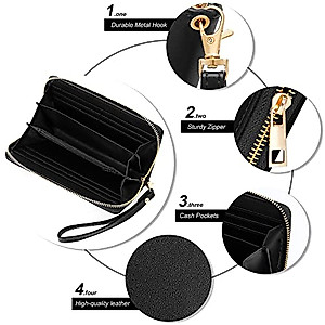 VOCUS Womens Wristlet Wallet Zip Around Clutch Wallet Large RFID Blocking PU Leather Bifold with Phone Holder for Travel