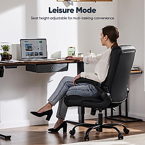 OLIXIS Ergonomic Home Office Desk Chair with Adjustable Flip-up Armrest and PU Leather Low Back Lumbar Support for Adult, Black