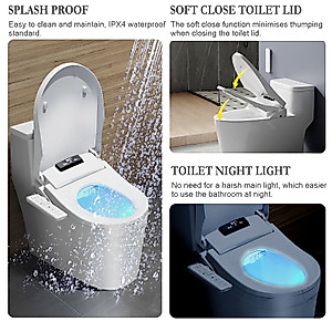 XCQQ Smart Bidet Toilet Seat Elongated Oversized, Heated Bidet with Warm Water and Dryer, Night Light, Rear and Feminine Washing, Slow Closed Toilet Seat, LED Screen, Removable Panel to Remote