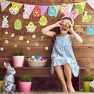 chiazllta 36Packs Easter DIY Craft Kit Stickers Set for Kids Eggs Bunny Chicks Easter Paper Craft Kit for Home Preschool Classroom Game Activities