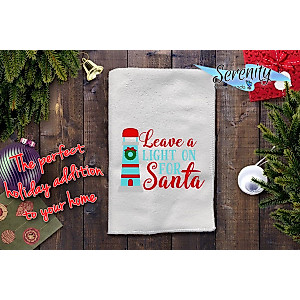 Christmas Decor | Decorative Kitchen and Bath Hand Towels | Leave A Light On Lighthouse Santa Beach | XMAS Winter Novelty | White Towel Home Holiday Decorations | Gift Present