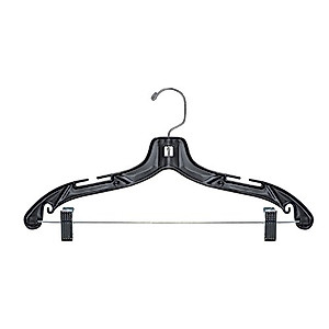 NAHANCO 2500RC Plastic Suit Hanger, Heavy Weight with Metal Clips, 17", Black (Pack of 100)