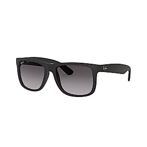Ray-Ban RB4165 Justin Wayfarer Sunglasses, Rubber Black//Light Grey Gradient Dark Grey, 55 mm