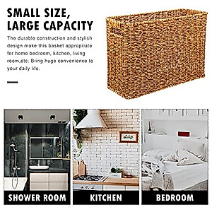 DOITOOL Rattan Storage Basket Simulation Woven Magazine Files Book Holder Rectangular Basket Bin Laundry Tote Basket for Bedroom Living Room Home