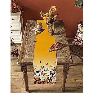 Lsrtoss Orange Ombre Table Runner 72 Inches Long Farmhouse Dress Scarves, Orange Brown Butterfly Modern Abstract Art Dining Tablerunner for Coffee Table/Kitchen Island/Party Décor, 13" x 72"