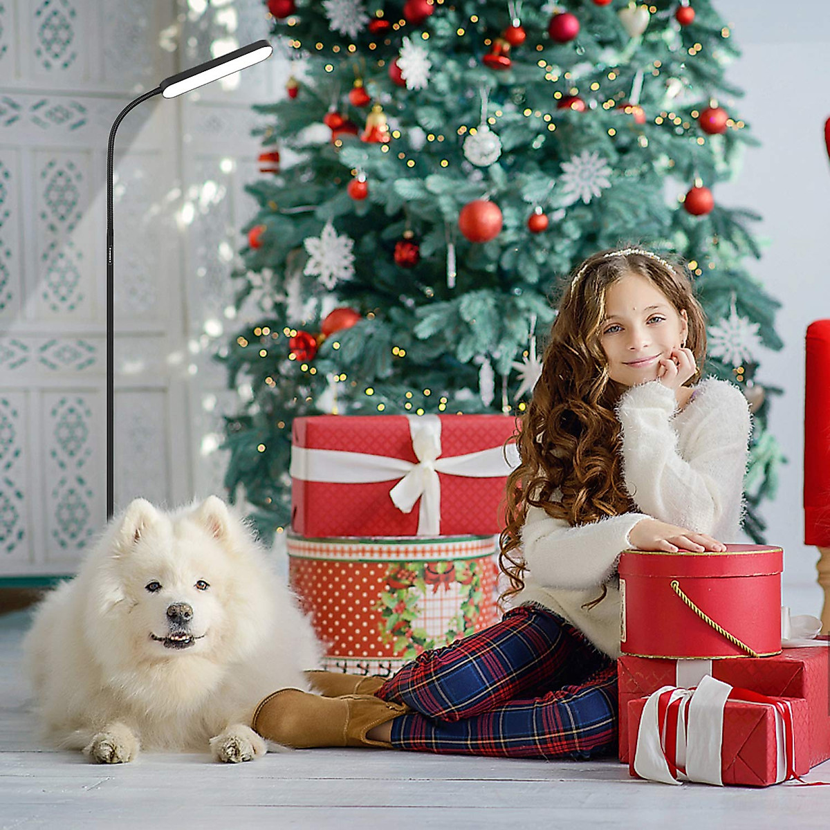 Wio-Mio Led Floor Lamp with 4 Color Temperature and Stepless Dimmer, Remote and Touch Control Floor Lamp, Adjustable Gooseneck Standing Lamp for Living Room